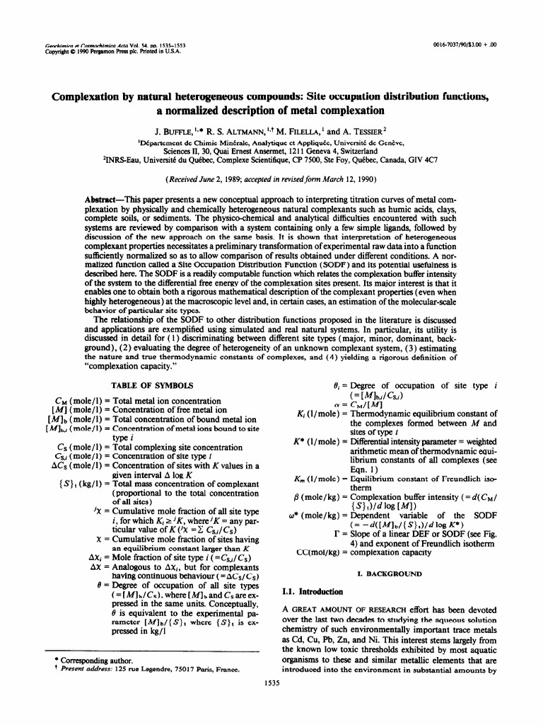 Complexation by Natural Heterogeneous Compounds: Site Occupation ...