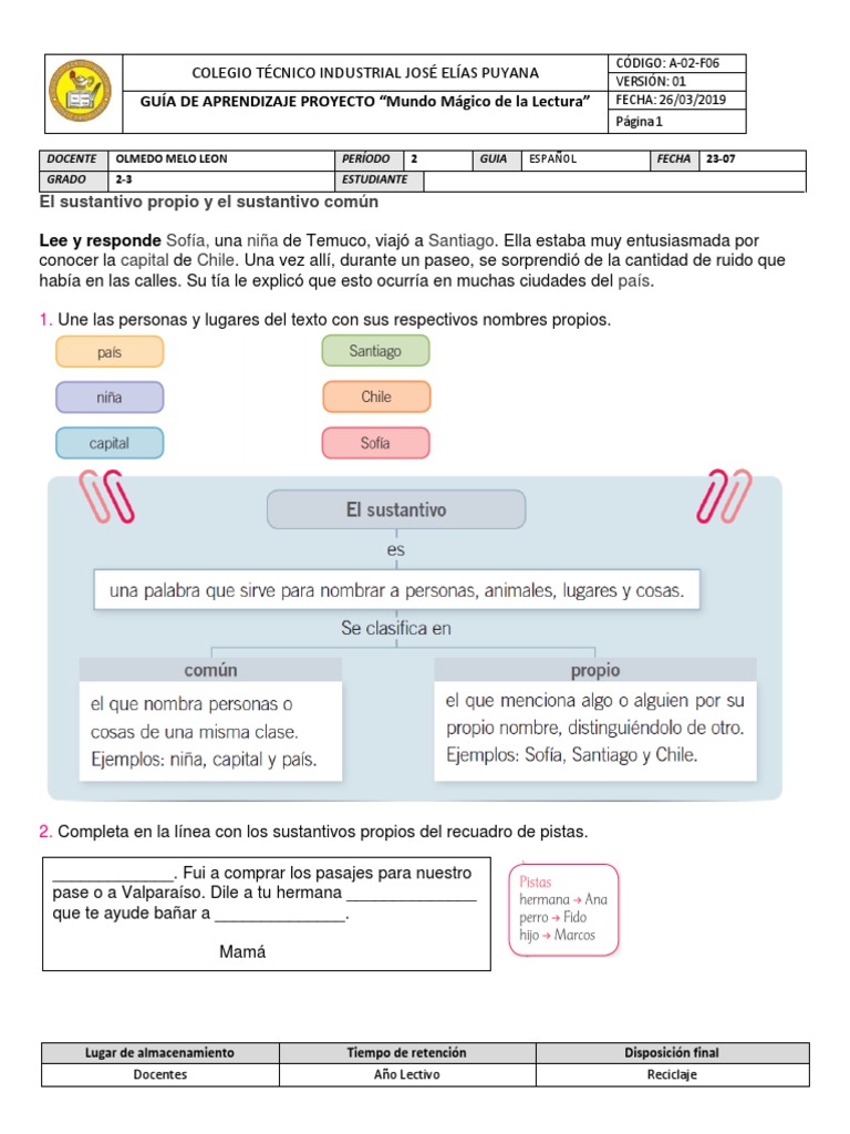 Actividades sobre Sustantivos Propios y Comunes | PDF | Estudiantes ...