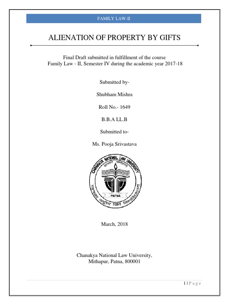Alienation of Property by Gifts: Family Law-Ii | PDF | Concurrent ...