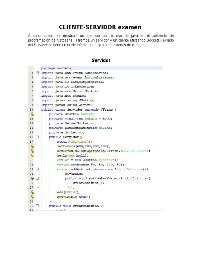 Ejercicio Java: Cliente-Servidor Sockets | PDF | Modelo cliente-servidor | Estándares de red