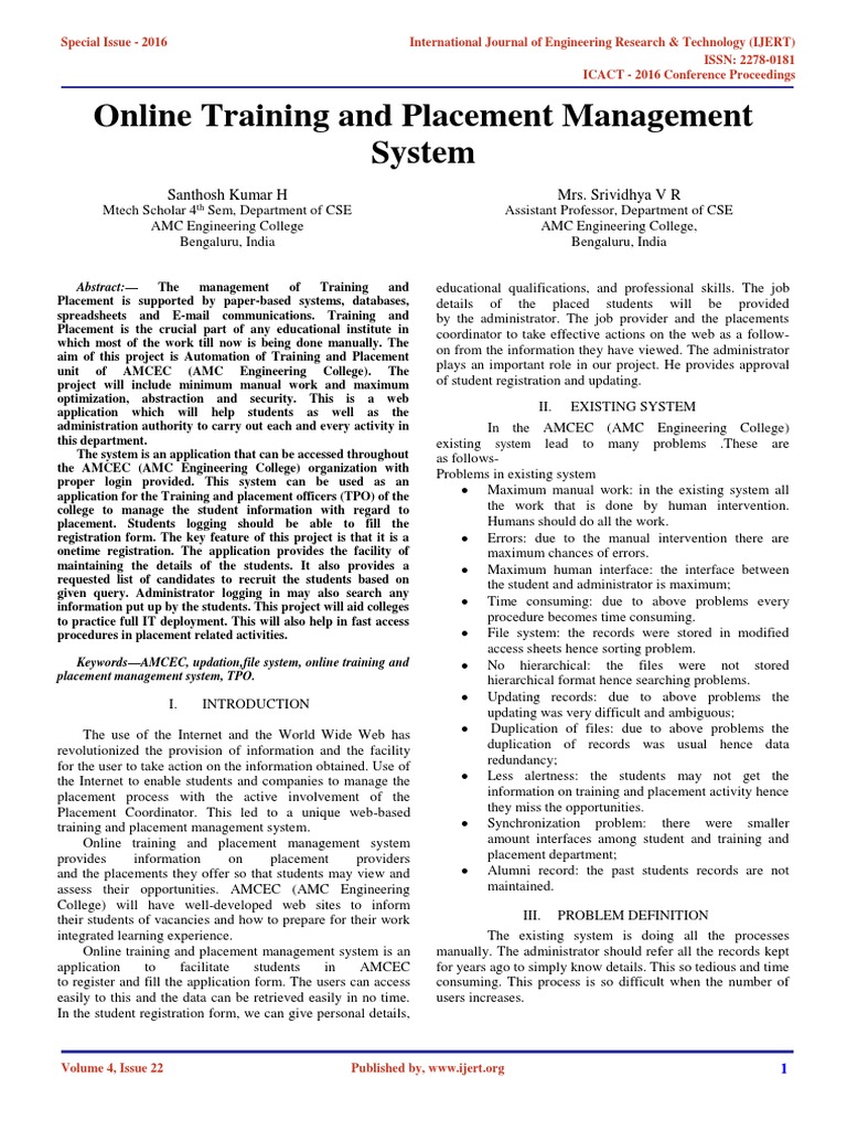 AMC Engineering College Placement System | PDF | Educational Technology ...