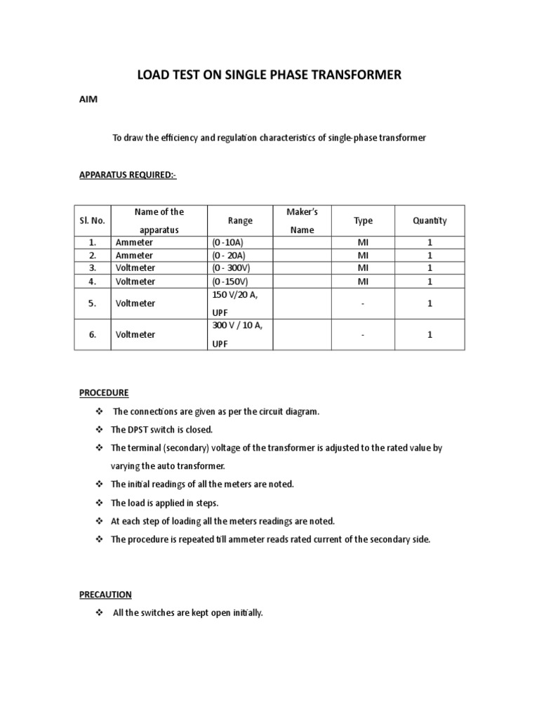 Load Test On Single Phase Transformer | PDF | Electric Motor | Electric ...