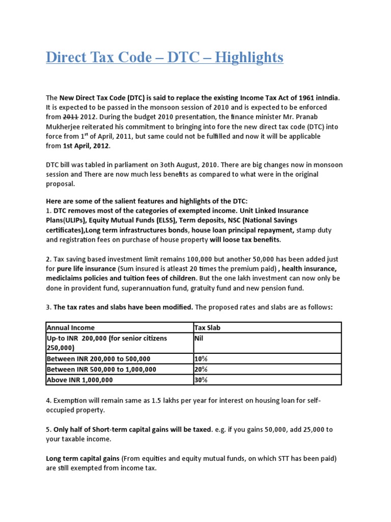 Direct Tax Code | PDF | Taxes | Income Tax In India