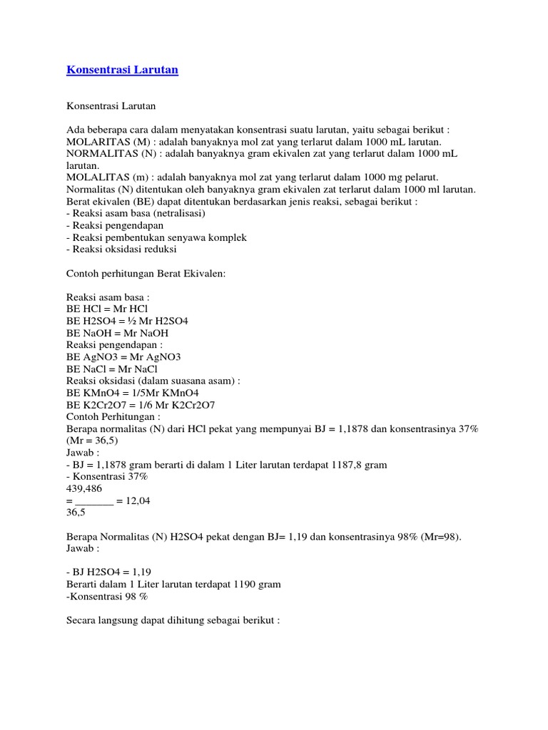 Konsentrasi Larutan | PDF