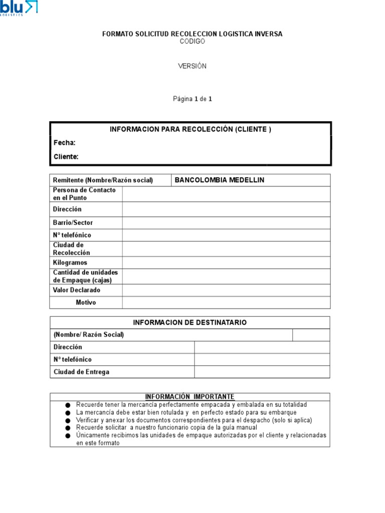 Formato Recolección Logística Inversa | PDF
