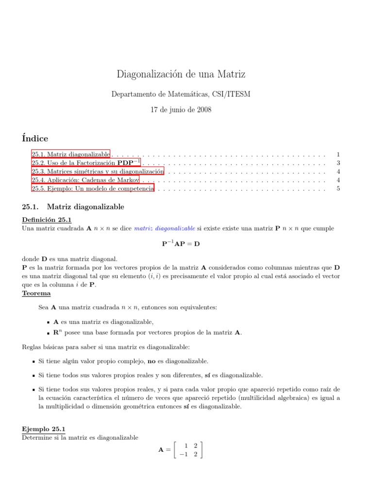 Diagonalización de Una Matriz | PDF | Valores propios y vectores propios | Matriz (Matemáticas)