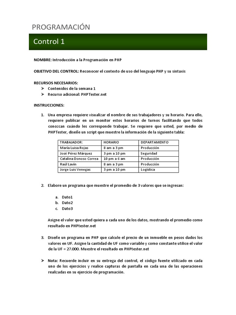 01 Programacion Controlv1 | PDF | Php | Lenguaje de programación