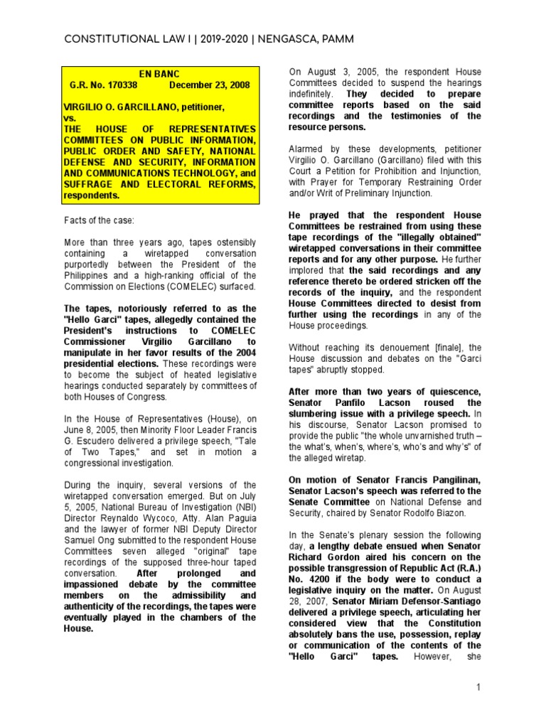 Consti Law I - Garcillano V HR Committees 2008 PDF | PDF | United ...