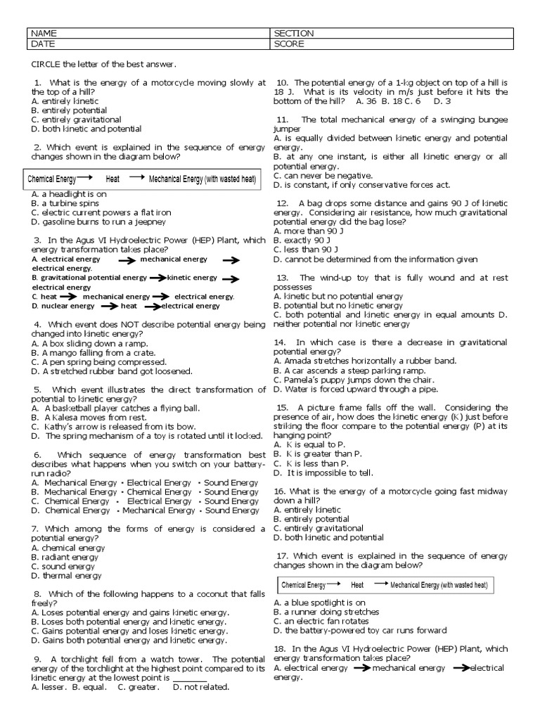 Mechanical Energy Test | PDF | Potential Energy | Kinetic Energy
