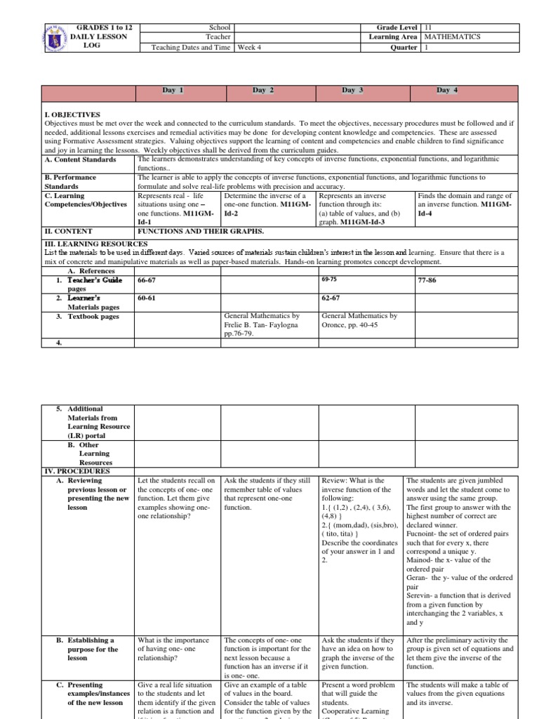 DLL Gen Math Week 4 | Download Free PDF | Function (Mathematics) | Teachers