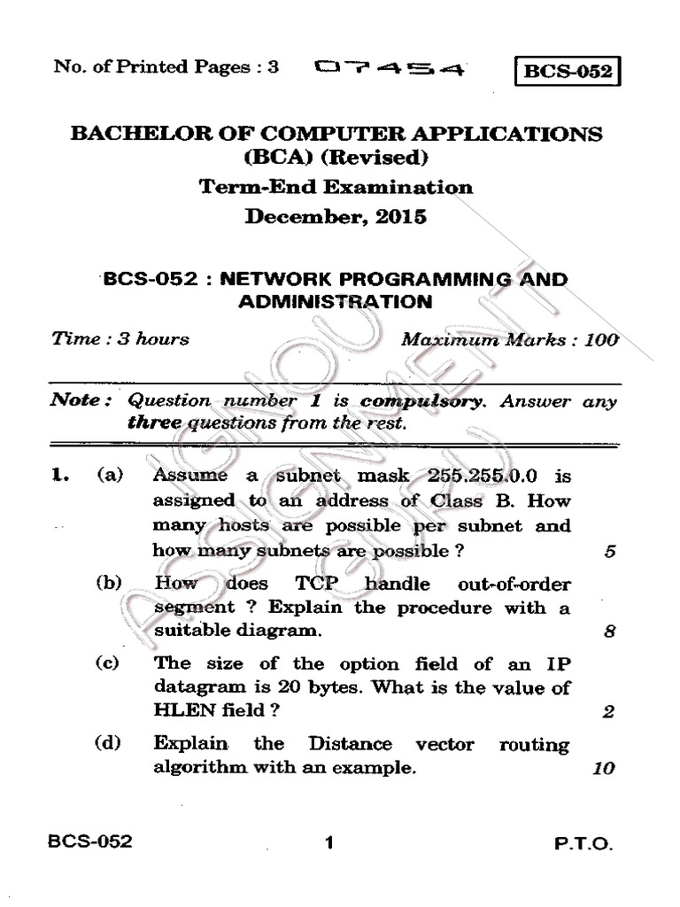 Network Programming and Administration: Term-End Examination for BCS ... Network Programming and Administration: Term-End Examination for BCS ...