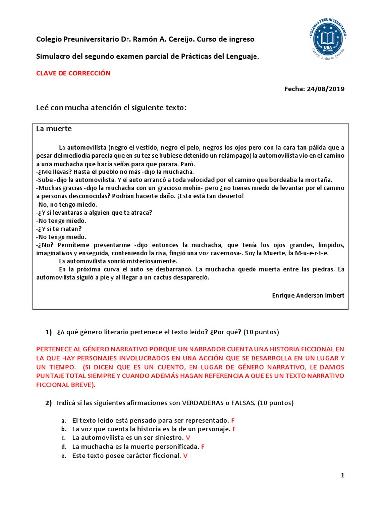 Clave de Corrección Simulacro Segundo Parcial Prácticas Del Lenguaje | PDF | Rima | Poesía