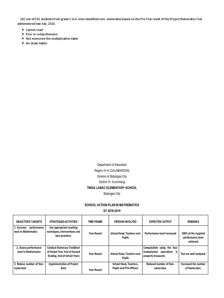 Action Plan Math 2018-2019 | Download Free PDF | Teachers | Educational ...