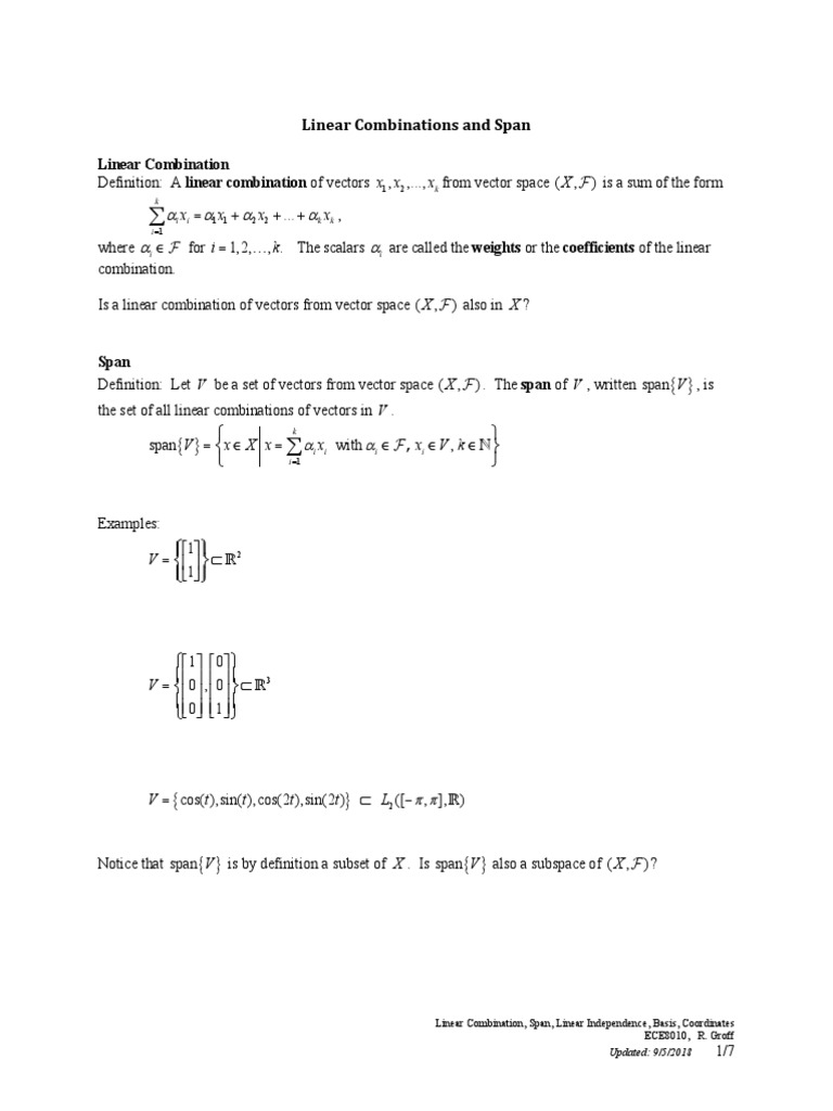 Linear Combinations and Span: XX X X X X X X I K | PDF | Basis (Linear ...
