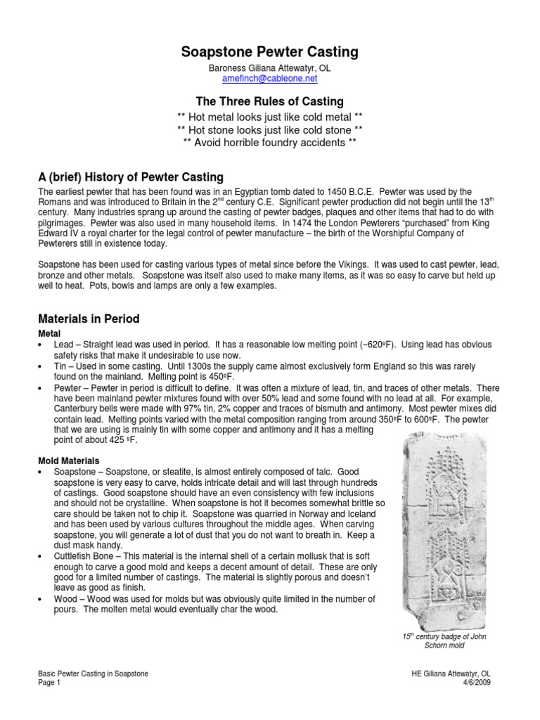Soapstone Pewter Casting Guide | PDF | Casting (Metalworking ...