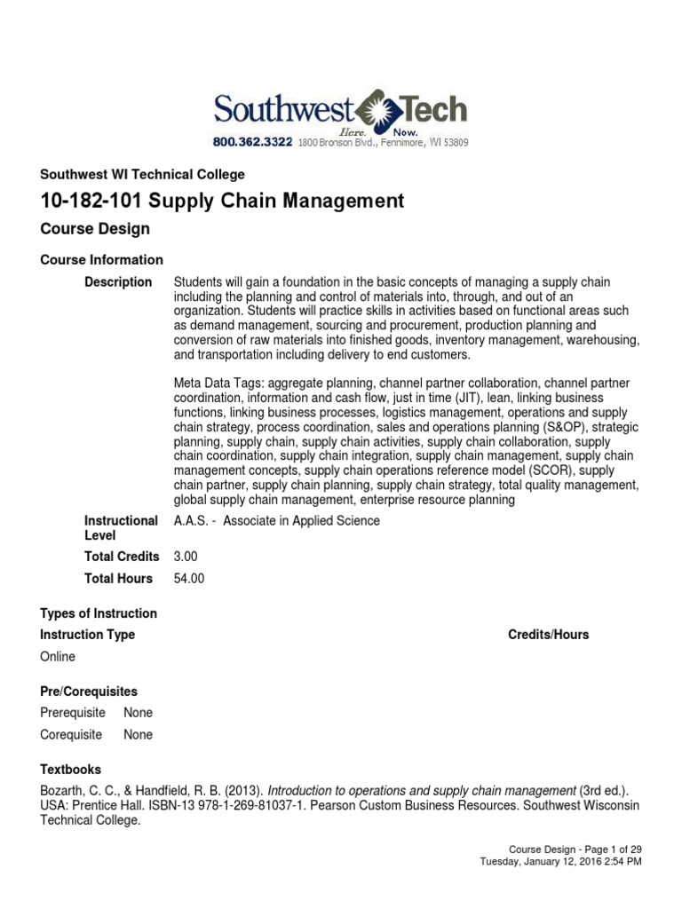 SWTC 10-182-101 Course Design | PDF | Supply Chain | Strategic Management
