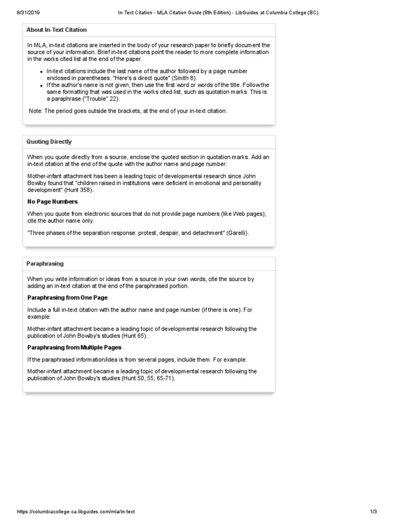 MLA in Text Citations | PDF | Citation | Bracket