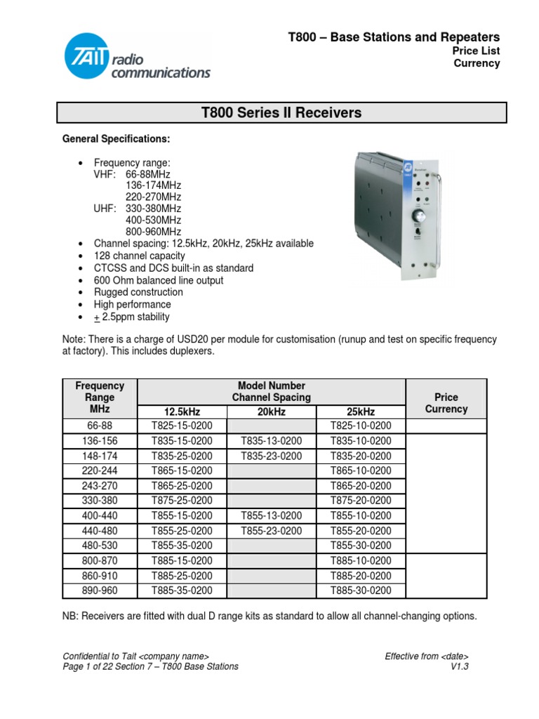 T800 Product Codes | PDF | Very High Frequency | Power Supply