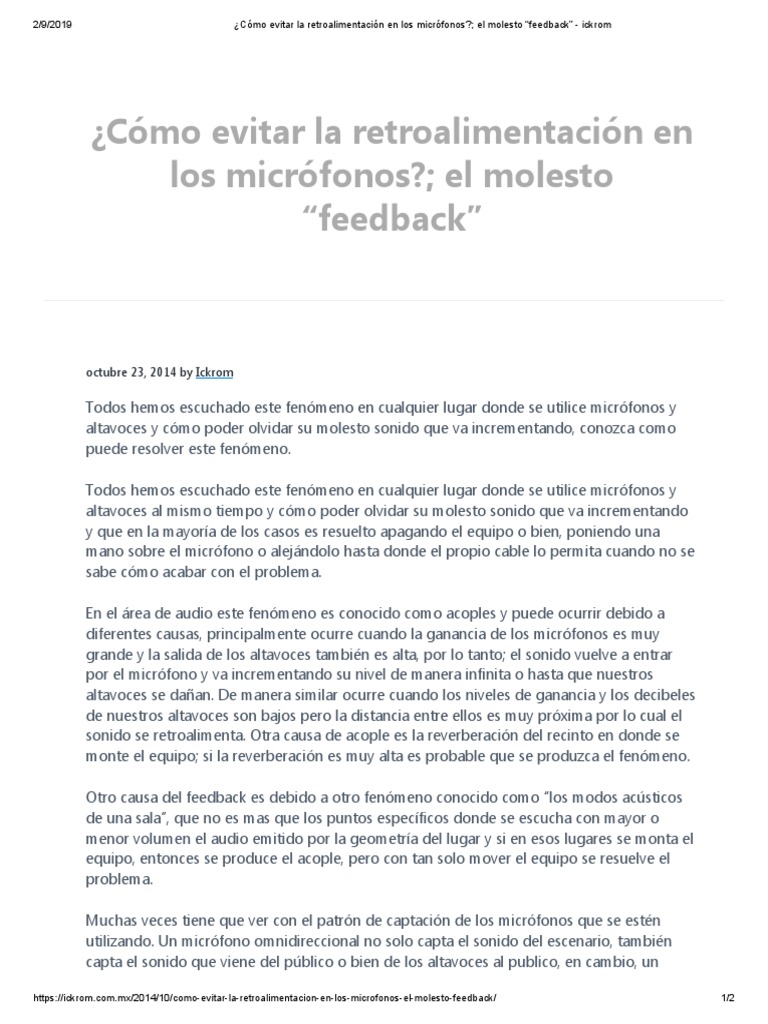 (a-AUD) ¿Cómo Evitar La Retroalimentación en Los Micrófonos - El Molesto "Feedback" - Ickrom ...