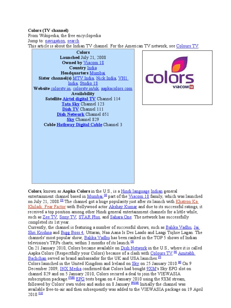 Colours Channel | PDF | Audience Measurement | Television