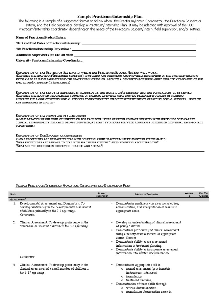 Sample Practicum InternPlan | PDF | Autism Spectrum | Educational ...