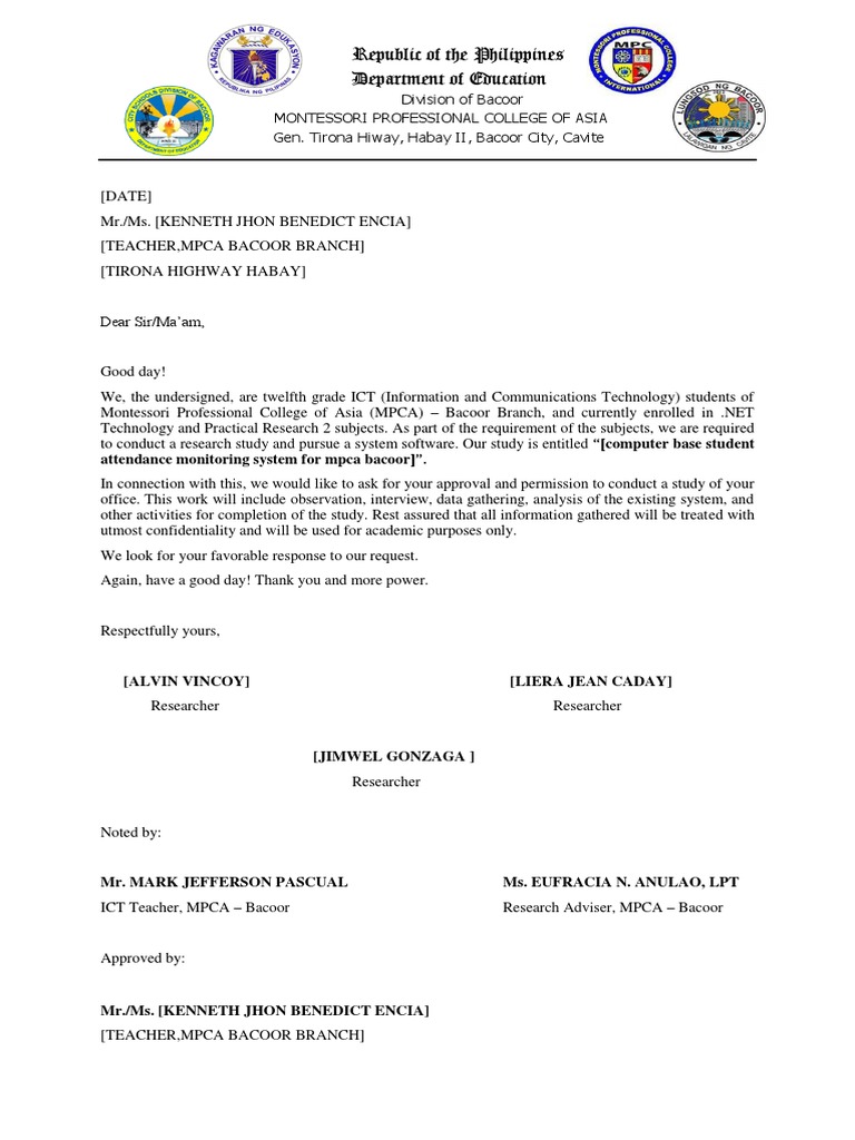 MPCA Bacoor Student Research Approval | PDF | Career & Growth | Science ...