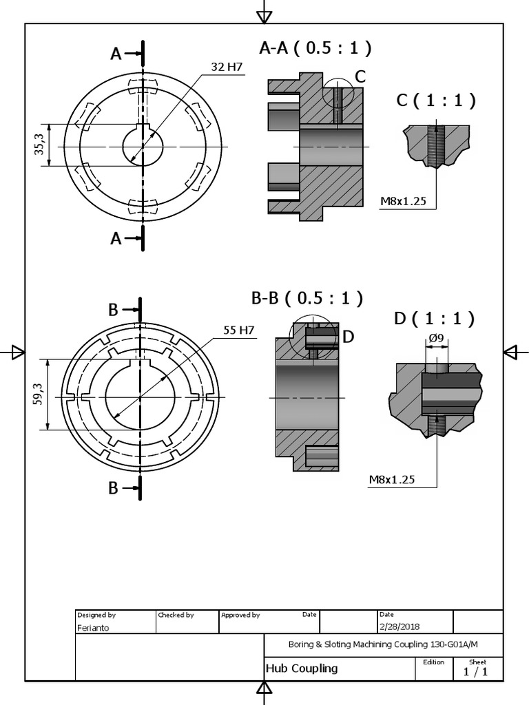 A-A (0.5: 1) C (1: 1) A C: Boring & Sloting Machining Coupling 130-G01A ...