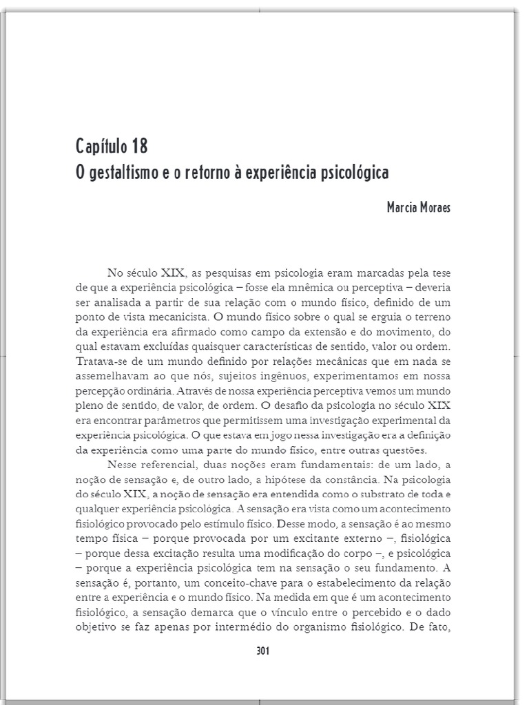 Capítulo 18 O Gestaltismo e o Retorno À Experiência Psicológica PDF | PDF