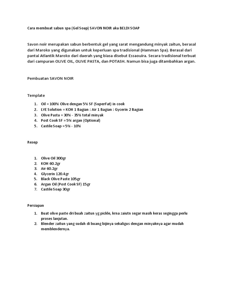 Cara Membuat Sabun Spa Savon Noir | PDF