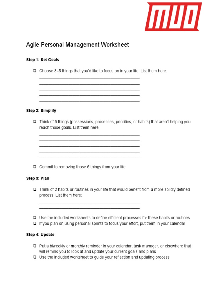 Make Use of Agile Personal Management Worksheets | PDF | Habits | Goal