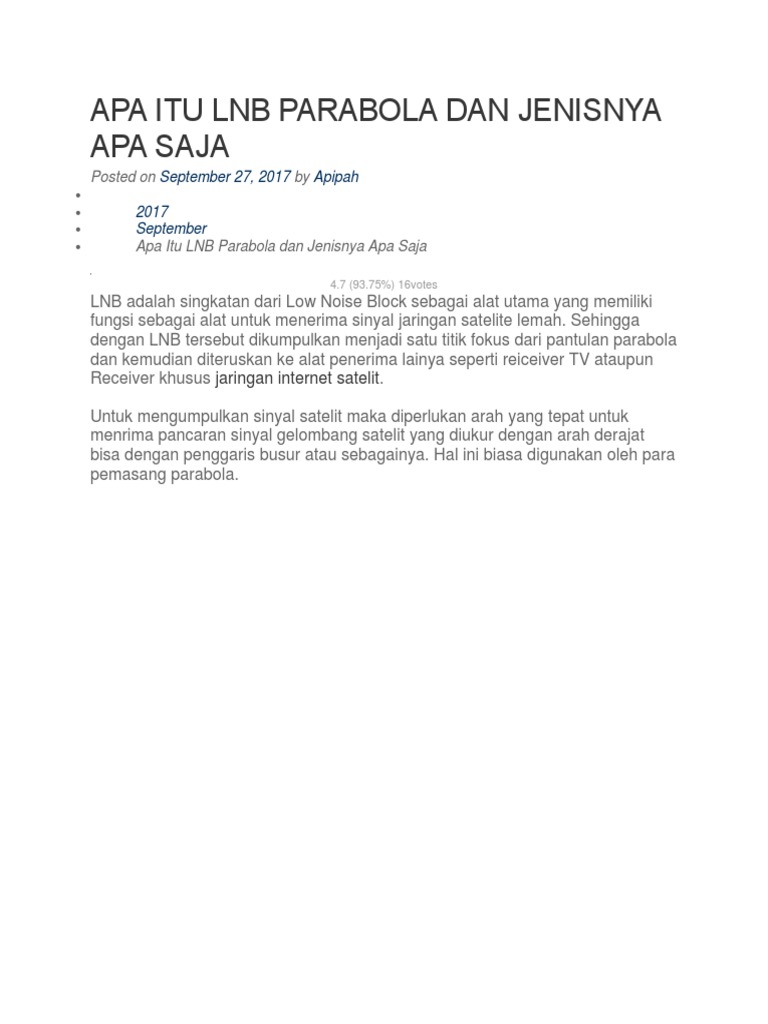 Apa Itu LNB Parabola Dan Jenisnya Apa Saja | PDF