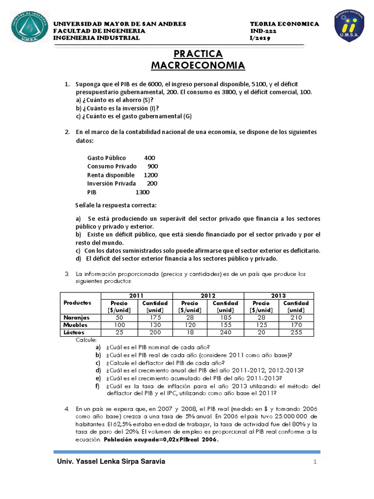 Macroeconomía práctica UMSA | PDF | Producto Interno Bruto | Balance presupuestario del gobierno
