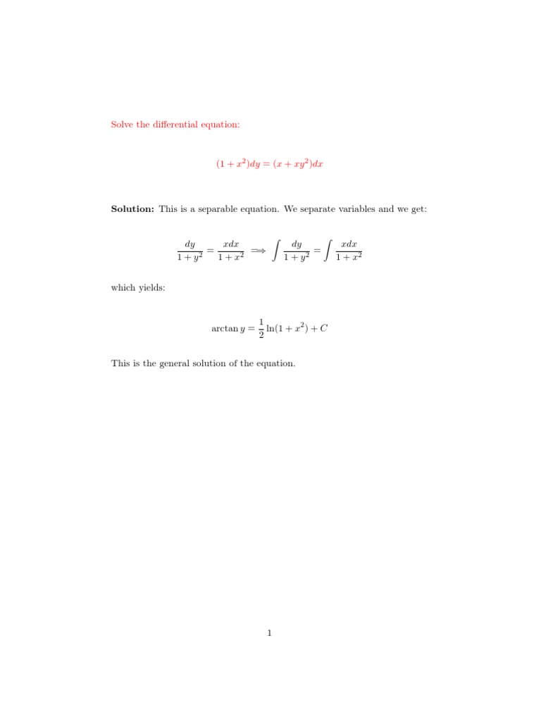 Solving a Separable Differential Equation | PDF