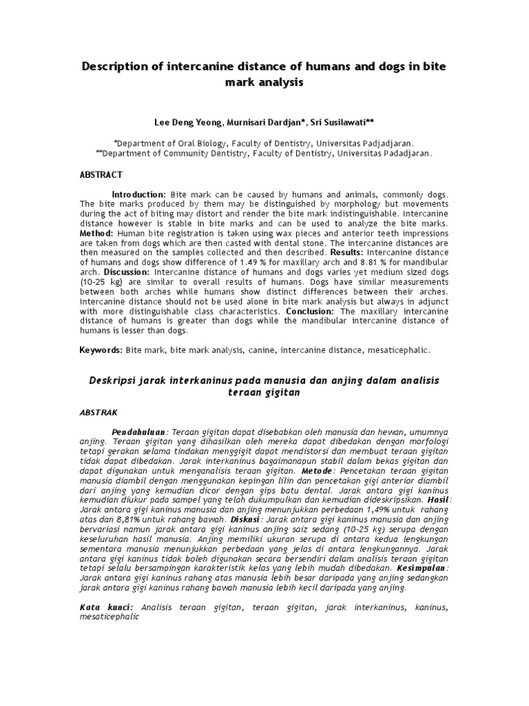 Description of Intercanine Distance of Humans and Dogs in Bite Mark ...