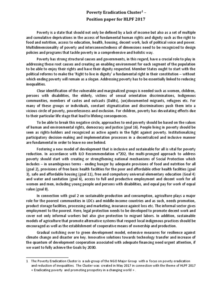 Poverty Eradication Cluster HLPF Position Paper With Case Studies | PDF ...
