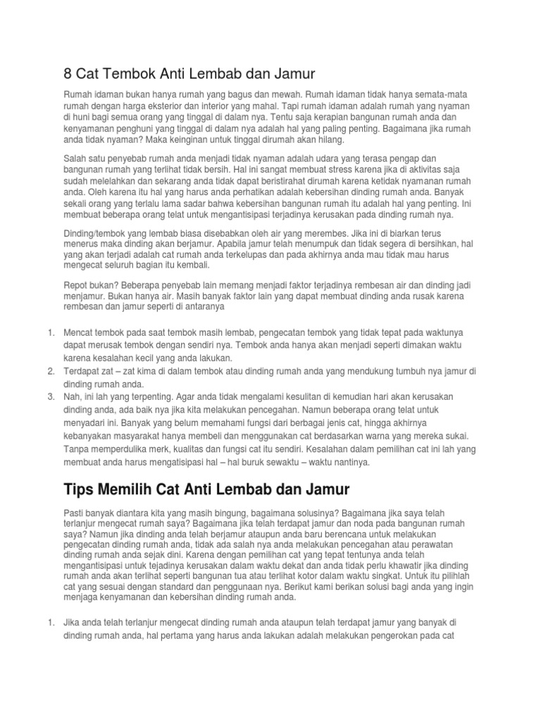 8 Cat Tembok Anti Lembab Dan Jamur | PDF