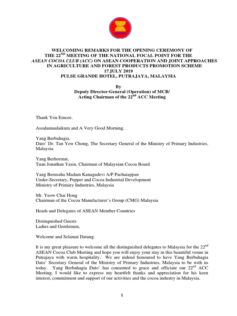 Asean Cocoa Club (Acc) On Asean Cooperation and Joint Approaches | PDF ...