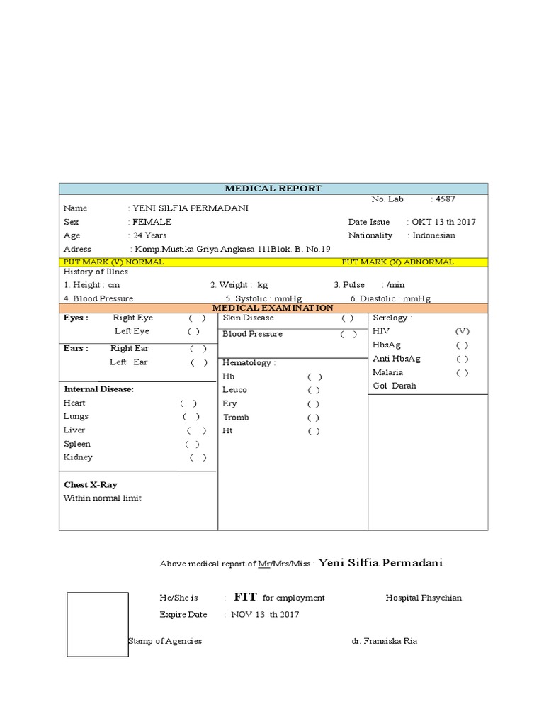 Medical Report Umum, Tki | PDF | Diastole | Blood Pressure