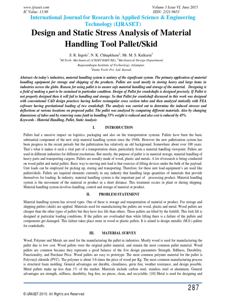 Design and Static Stress Analysis of Material Handling Tool Pallet/Skid ...