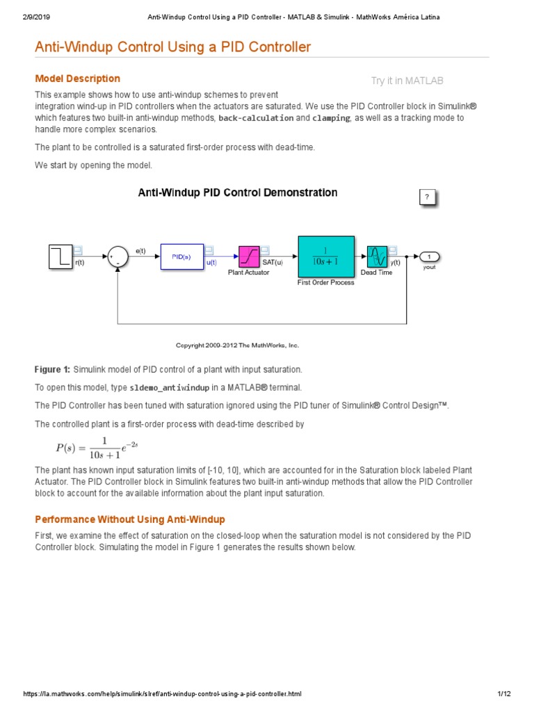 Anti-Windup Control Using A PID Controller - MATLAB & Simulink - MathWorks América Latina | PDF ...