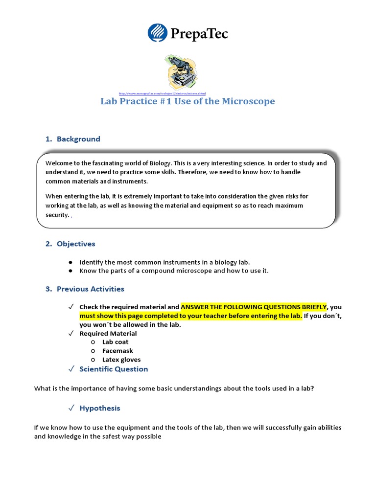 Lab Practice 1-Use of The Microscope | PDF | Microscope | Laboratory ...