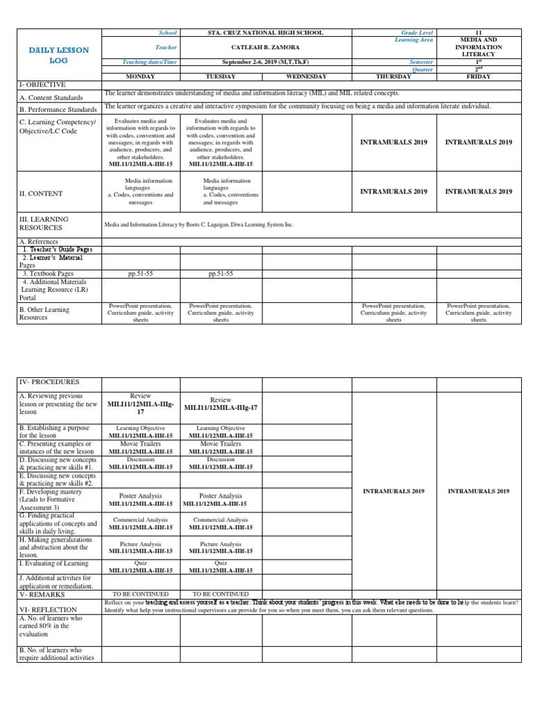 Daily Lesson LOG: I-Objective A. Content Standards B. Performance ...