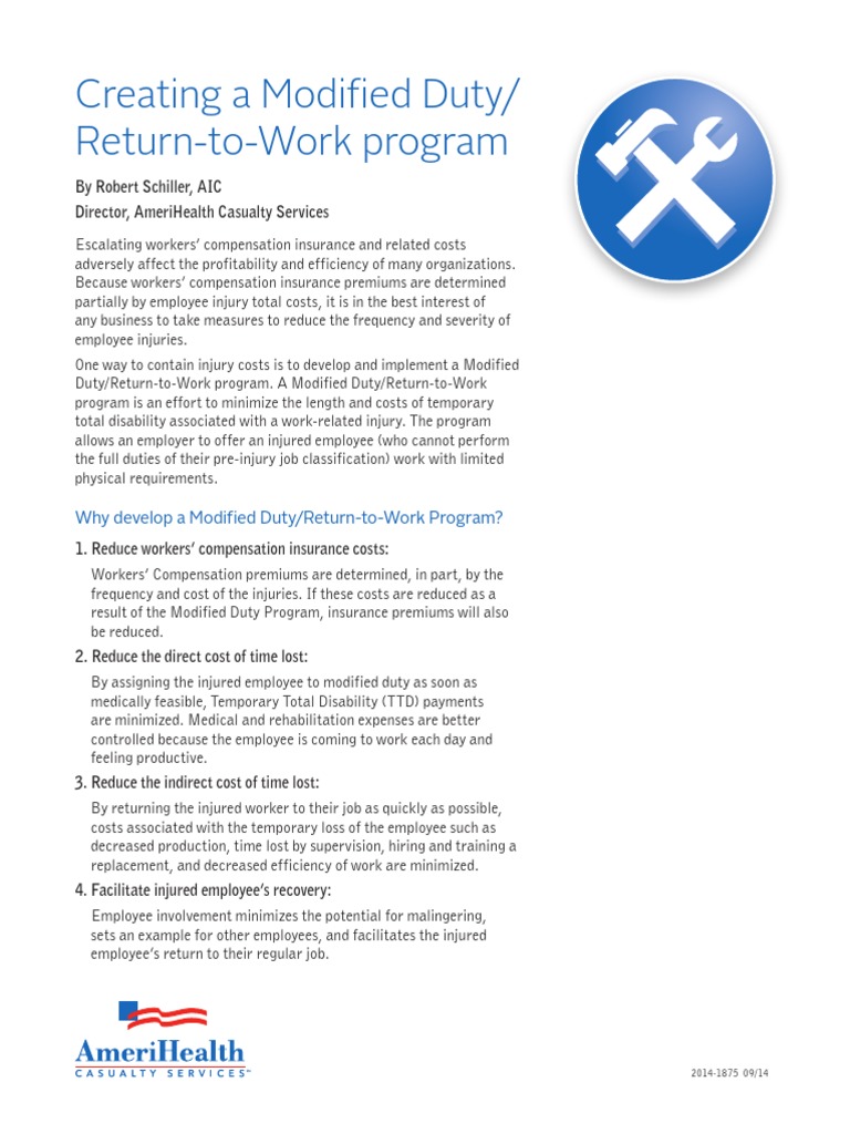 Return To Work Program | PDF | Workers' Compensation | Employment