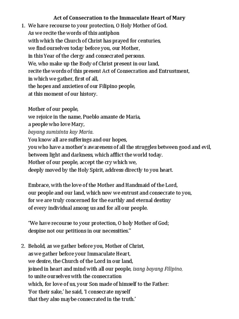 Consecration to the Immaculate Heart | PDF | Consecration | Sin