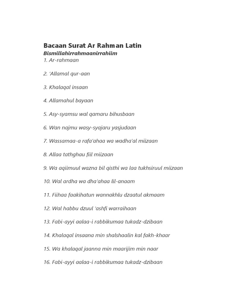 Bacaan Surat Ar Rahman Latin | PDF