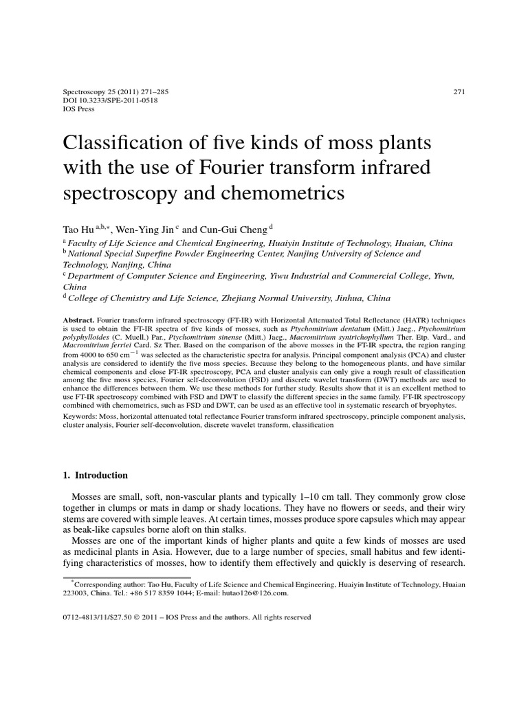 Classification of Five Kinds of Moss Plants With The Use of Fourier ...