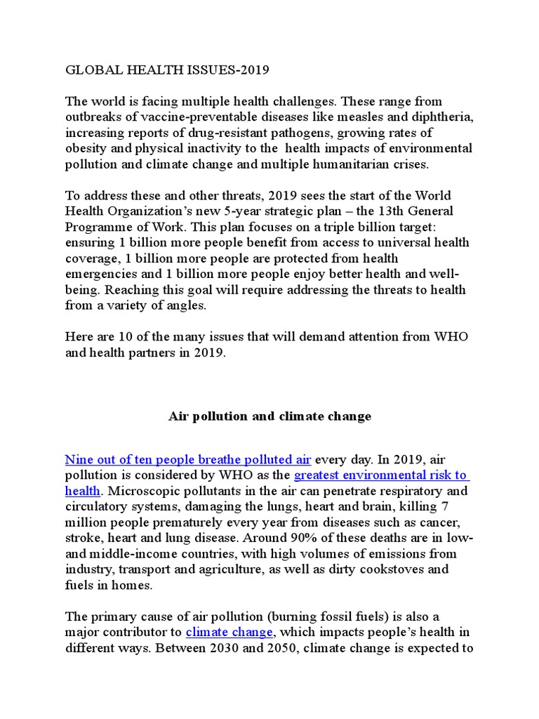 Global Health Issues-2019 | PDF | Influenza Pandemic | Hiv/Aids