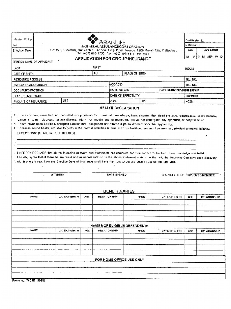 Asian Life Enrollment Form | PDF