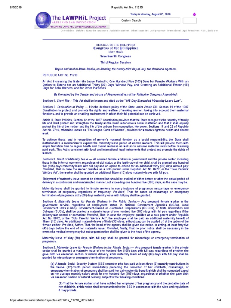 Expanded Maternity Leave RA 11210 | PDF | Parental Leave | Childbirth