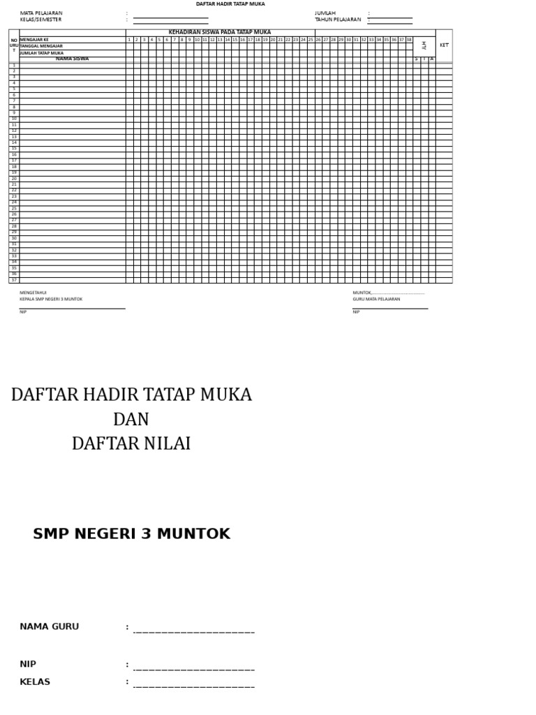 DFTR Hadir Tatap Muka - DFTR Nilai | PDF